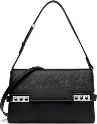 Generic Sac &agrave; bandouli&egrave;re pour femme - Sac &agrave; main Hobo en cuir v&eacute;g&eacute;talien avec poign&eacute;e sur le dessus - Sac &agrave; bandouli&egrave;re pour le travail et les voyages, Noir 