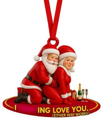 Generic Naughty Christmas Santa Ornament - 2D Acrylic Decor, Double-Sided Romantic Santa Claus Ornaments | 2D Flat Acrylic Mischievous Hanging Decorations for