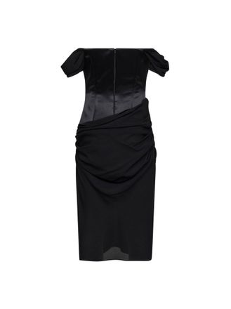 Alex Perry Womens Dress Off-The-Shoulder Duchesse Satin & Silk Georgette Black