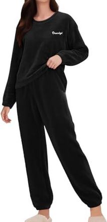Generic Ensemble de pyjama en polaire pour femme - Pyjama chaud en flanelle pour femme - Pyjama dhiver moelleux et chaud &agrave; manches longues - 2 pi&egrave;ces - Sans c