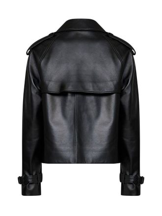 Burberry Womens Cropped Trench Jacket Mayfair Black Leather Lambskin Bomber