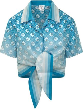 Casablanca Femme, Blouses et Chemises, Bleu, Taille: 38 FR Knotted Cropped Silk Shirt