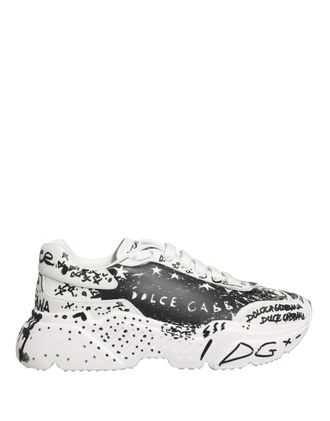 Dolce & Gabbana Womens White Daymaster Graffiti Low Top Sneakers Shoes Calf Leather