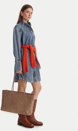 Calvin Klein Handtasche Emblem Aop Embossed Suede Tote LV04F3334G Beige