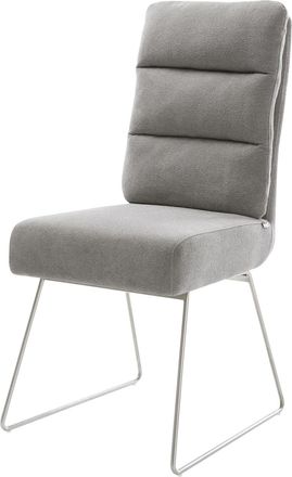DELIFE Polsterstuhl Pela-Flex Kufengestell Edelstahl Strukturstoff Soft Grau Taschenfederkern