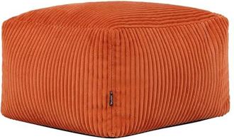 Icon Brand Amara Hocker, Orange, Flauschiger Cord Stoff, Sitzsack Cord, Sitzpuff Hocker mit Füllung, Fußhocker für das Wohnzimmer, Deko Wohnzimmer