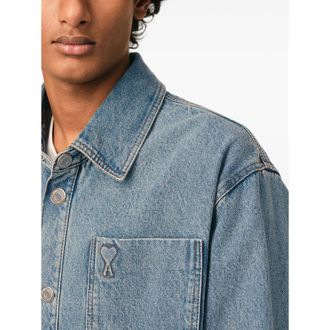 Ami Embossed Logo Denim Jacket - Blue