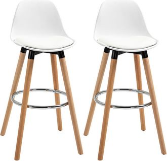 HOMCOM Lot de 2 tabourets de bar, chaises de bar en PU avec dossier et repose-pieds, assise rembourr&eacute;e 69 cm, pieds en bois, style moderne, tabourets