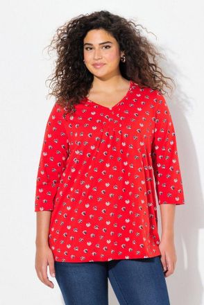 Ulla Popken T-Shirt Shirt Punkte A-Linie Zierfalten V-Ausschnitt