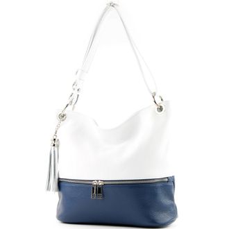 modamoda.de T143 - ital. Leder Schultertasche Umh&auml;ngetasche, Farbe:Wei&szlig;/Dunkelblau2021