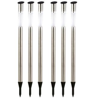 Globo Lighting Solar Au&szlig;enleuchte Erdspie&szlig; Steckleuchte Solarlampe Edelstahl Wegeleuchte Stecklampe, 0,07 Watt LED Leuchtmittel, H 70 cm, 6er Set