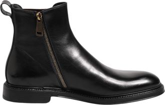 Dolce & Gabbana Schwarze Chelsea-Lederstiefeletten bis zur Wadenmitte