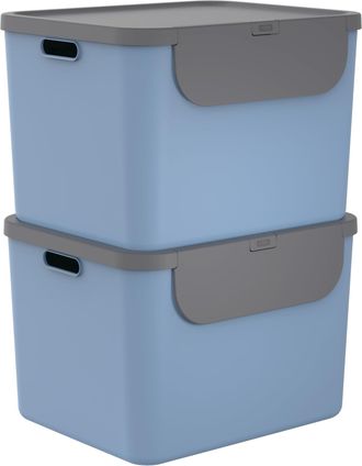 Rotho Albula 2er-Set Mülltrennungssystem 55l für die Küche, Kunststoff (PP) BPA-frei, 55l (52.3 x 40.5 x 34.0 cm) (Blau)