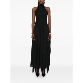 Bless Fringe-Trimmed Halterneck Evening Dress - Black