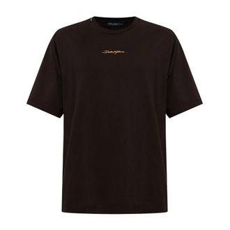 Dolce & Gabbana Baumwoll-T-Shirt mit besticktem Logo - - Tops - Herren - Braun - XL
