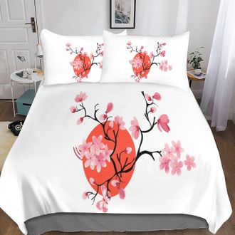 Generic Japanischer Stil Bettw&auml;sche 135x200 Set Kinder Kirschbl&uuml;ten 2 Teilig Bettbezug 135 x 200 cm 3D Bettw&auml;sche-Sets Weiche Bettbezug Rosa Cherry Blossoms E