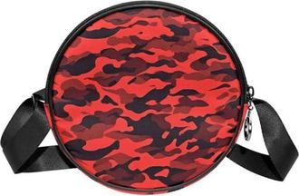 Generic Sac &agrave; bandouli&egrave;re Circle pour femme, petit sac &agrave; bandouli&egrave;re rouge camouflage avec fermeture &eacute;clair, bretelles r&eacute;glables, sac &agrave; main rond d&eacute;contract&eacute; 