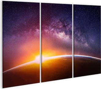 Islandburner Bild auf Leinwand Landschaft mit Milchstra&szlig;e Galaxie Sonnenaufgang und Erde Blick aus dem Weltraum Bilder Wandbilder Poster IQPK-3P