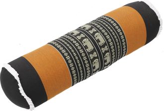 Guru Shop Nackenrolle mit F&uuml;llung aus Kapok, Nackenst&uuml;tze, Yogarolle - Kurkuma/schwarz/Elefant, Synthetisch, 15x15x52 cm