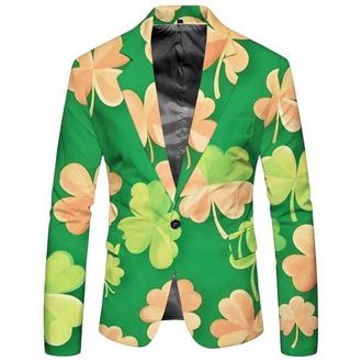 Generic Veste de f&ecirc;te pour homme - Imprim&eacute; int&eacute;gral - Avec motif tr&egrave;fle vert - Veste de costume color&eacute;e - Costume de f&ecirc;te pour carnaval et soir&eacute;es &agrave; th&egrave;me, 00