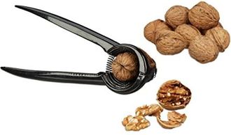 Relaxdays Nussknacker für Walnüsse, Alu-Nusszange, Nussöffner und Sektflaschenöffner, HxBxT: 6 x 18,5 x 7,5 cm, schwarz