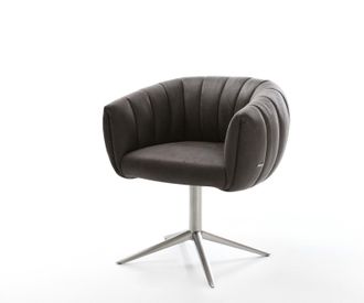 DELIFE Drehstuhl Jada-Flex Mikrofaser Anthrazit Vintage Fu&szlig;kreuz Edelstahl 360&deg; drehbar Wippfunktion Taschenfederkern, Esszimmerst&uuml;hle