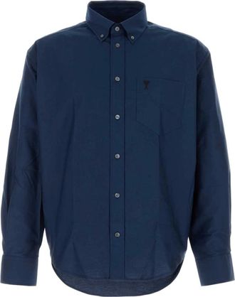 Ami Homme, Chemises, Bleu, Taille: XL Cotton Boxy Embroidered Ami De Coeur Shirt