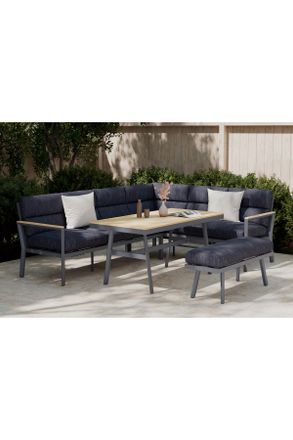 ambia GARDEN Dining-Loungeset, Grau, Natur, Dunkelgrau, Metall, Kunststoff, Textil, 4-teilig, F&uuml;llung: Schaumstoff,Polyester, Loungem&ouml;bel, Loungem&ouml;bel-Sets