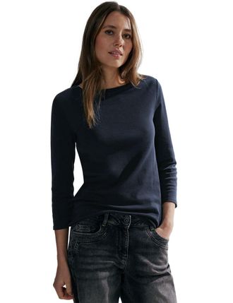 Cecil Damen B317389 Basic Baumwollshirt U-Boot Ausschnitt, Universal Blue, XXL EU