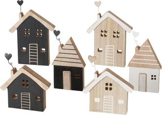 Boltze 3 x Dekohaus Skane Holz H&ouml;he 19-25 cm Natur Hell