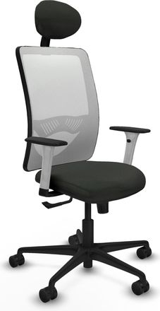 Piqueras y Crespo Schwarzer Schreibtischstuhl Zulema mit wei&szlig;en und schwarzen Armlehnen, h&ouml;henverstellbarer Lendenwirbelst&uuml;tze und festem Kopfteil, ausgestattet mit 3 P