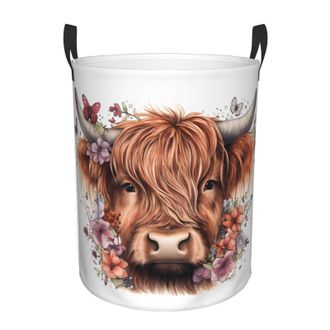 Generic Niedliche Kuh Fr&uuml;hlingsblumen W&auml;schekorb Rund W&auml;schesammler Wasserdichter W&auml;schebeh&auml;lter F&uuml;r Kuscheltier Waschk&uuml;che Decken