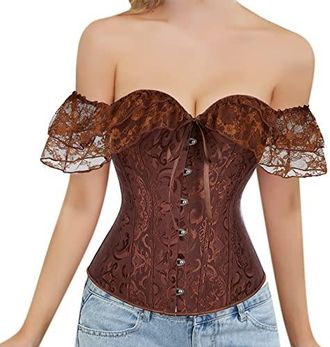 Generic Pirate Femme Corset, Corset Bustier &Agrave; Baleines, Style Renaissance, &Agrave; Lacets, Manches En Dentelle Et Tissage Jacquard