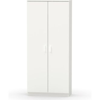 PEGANE Pegane - Armoire de rangement blanche 180 x 80 x 35 cm - Panneaux de particules et m&eacute;lamine haute densit&eacute; - 2 portes avec &eacute;tag&egrave;res r&eacute;glables
