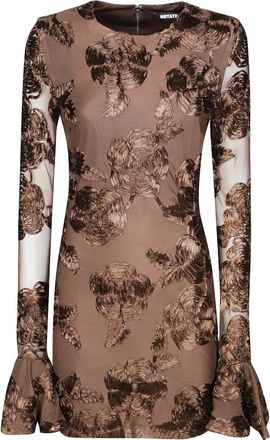 Rotate Rotate Birger Christensen, Femme, Robes, Brun, Taille: 38 FR Robe Mini en Maille Florale