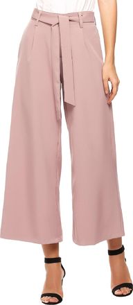 Beyove Damen Weite Hosen Elegante Sommer 7/8 Palazzo Hose Hohe Taille Loose Gerade Anzughosen Elastischer Bund Freizeithosen mit Taschen Rosa XXL