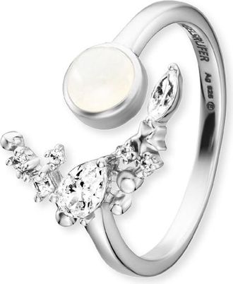 Engelsrufer Damen Ring offen mit Mondstein aus Sterling Silber - besetzt mit 7 Zirkonia Steinen - größenverstellbar - nickelfrei