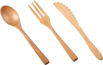 SOLUSTRE 3stücke Buchenholzbesteckset Geschirrset Aus Buche Haushaltsbesteckset Aus Holz Tragbares Essgeschirr Besteckset Aus Buche Besteckgeschirr Aus