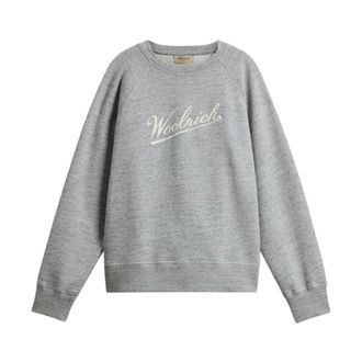 Woolrich Grauer Crew Neck Sweater mit Logo-Print - - Sweatshirts & Hoodies - Damen - Grau - L