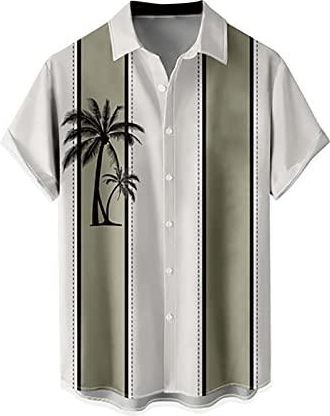 Generic Chemise hawa&iuml;enne pour homme - Chemise d&eacute;t&eacute; boutonn&eacute;e &agrave; manches courtes - Style d&eacute;contract&eacute; - Plage tropicale - Croisi&egrave;re cubaine des ann&eacute;es 80 - Chem