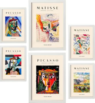 Nacnic Set mit 6 Postern von Picasso und Matisse. Letztes Jahrhundert. Drucke des Fauvismus und Surrealismus für Innenarchitektur und Dekoration. A3 & A4 wei