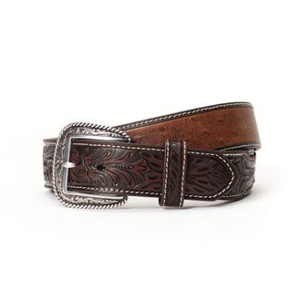 Ariat Mens 1.5 Ostrich Tooled Belt in Brown, Size 34, by Ariat