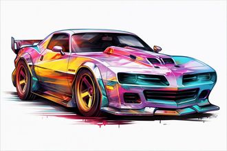 Wallario K&uuml;chenr&uuml;ckwand aus Glas 90 x 60 cm, Motiv: Buntes Muscle Car | Spritzschutz abwischbar & pflegeleicht