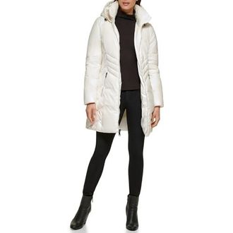 Guess Veste matelass&eacute;e pour femme avec col en fausse fourrure - Veste dentre-saison &agrave; capuche, L