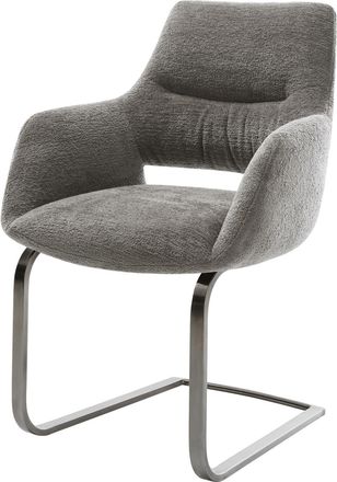 DELIFE Schwingstuhl Yago-Flex mit Armlehnen Freischwinger flach Graphit Boucl&eacute; Soft Schlamm Taschenfederkern