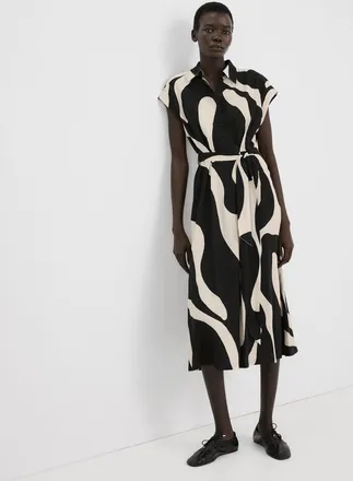 Mango Robe chemise longue imprim&eacute;e noir - Femme - XXS - MANGO