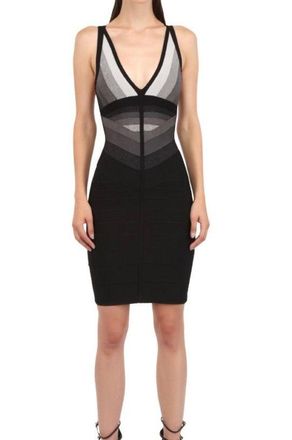 H&eacute;rve L&eacute;ger Black/Grey Bandage Dress Size M