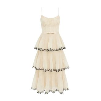 Zimmermann Femme, Robes, Beige, Taille: 34 FR Robe Midi &Eacute;tages Brod&eacute;e