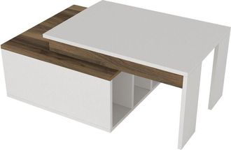 Vente-Unique Vente-unique - Table Basse Bicolore Blanc et Noyer avec Étagères, 90x37,4x60 cm, Pour Salon ou Salle Familiale