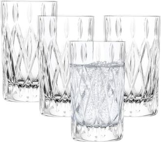 Schott Zwiesel Allround Becher Age (4er-Set), modernes f&uuml;r Longdrinks, Matcha Latte, Iced Coffee mit Relieff, sp&uuml;lmaschinenfeste Kristallgl&auml;ser (Art.-Nr. 124300)